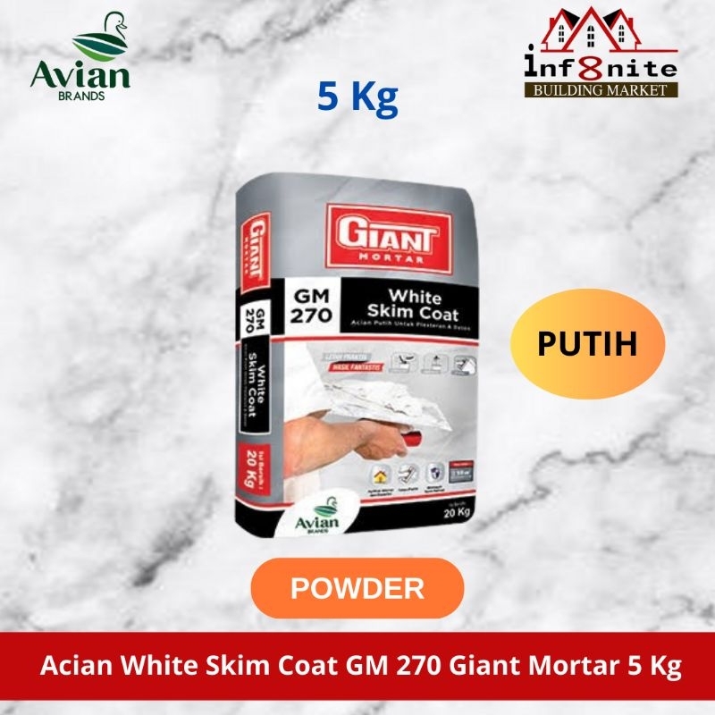 Jual Semen Acian Instan White Skim Coat Instant GIANT MORTAR GM-270 ...