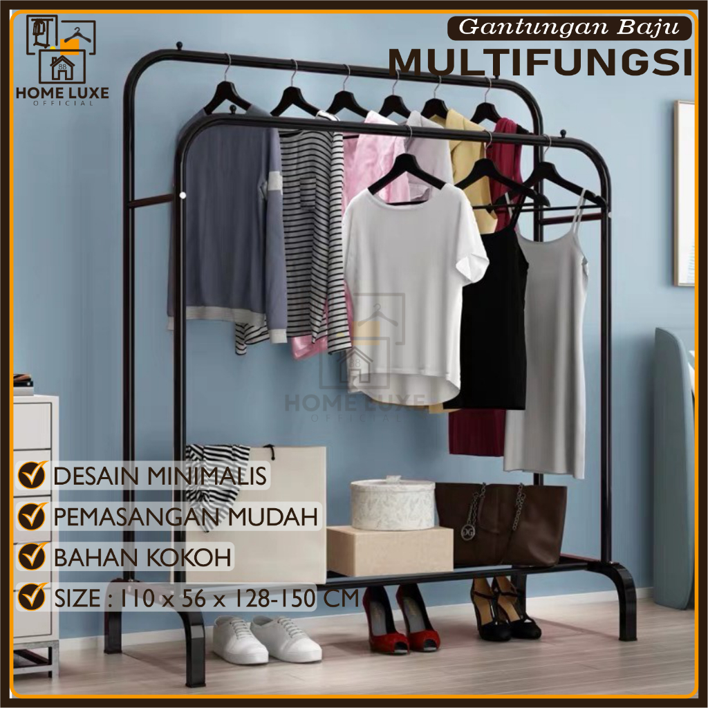 Jual HOMELUXE Stand Hanger Gawang Gantungan Baju Double Rak Jemuran Multifungsi Rak Baju ...