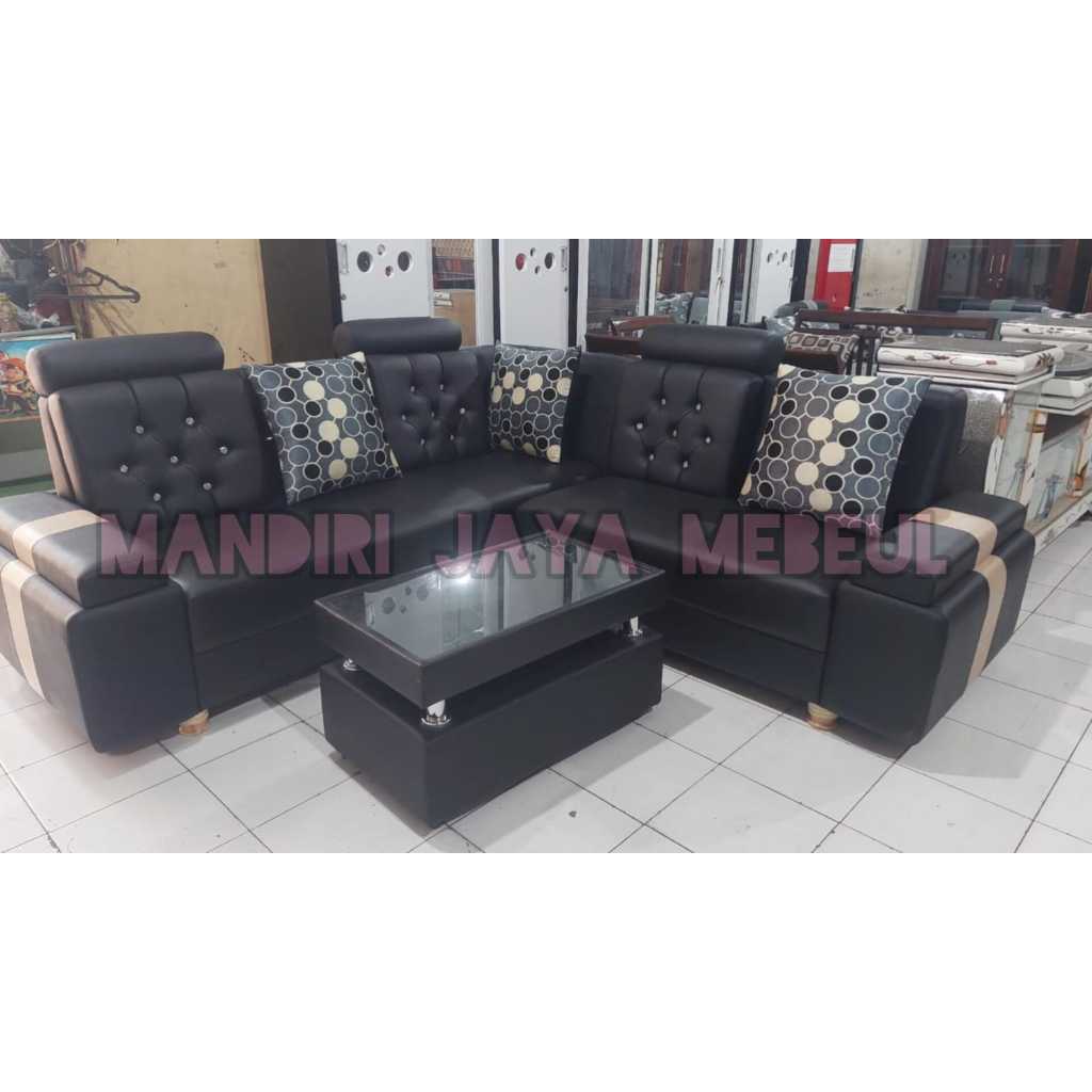 Jual 1 set sofa sudut hitam minimalis | Shopee Indonesia