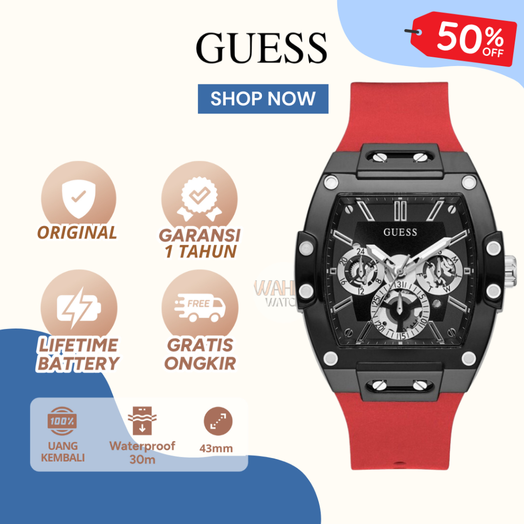 Jual [ORIGINAL]-[COD] Jam Tangan Analog Guess Pria GW0203G4 Phoenix Men Black Sunray Dial Red ...
