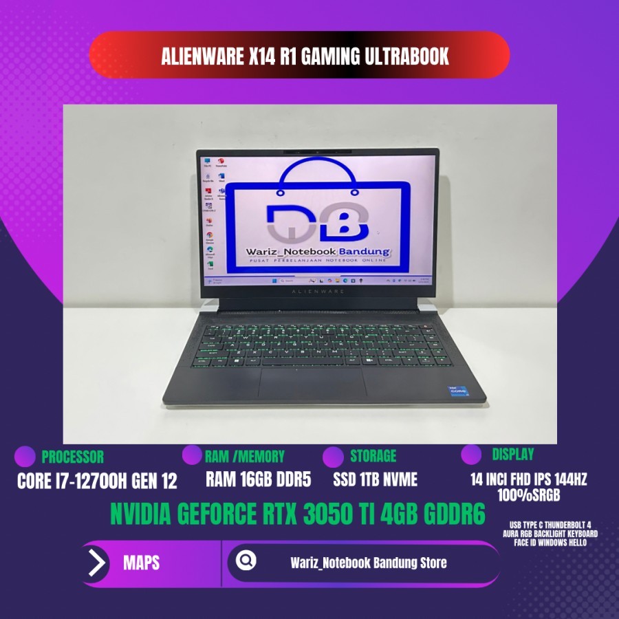 Jual ALIENWARE X14 R1 CORE I7-12700H RTX 3050 Ti RAM 16GB DDR5 SSD 1TB ...