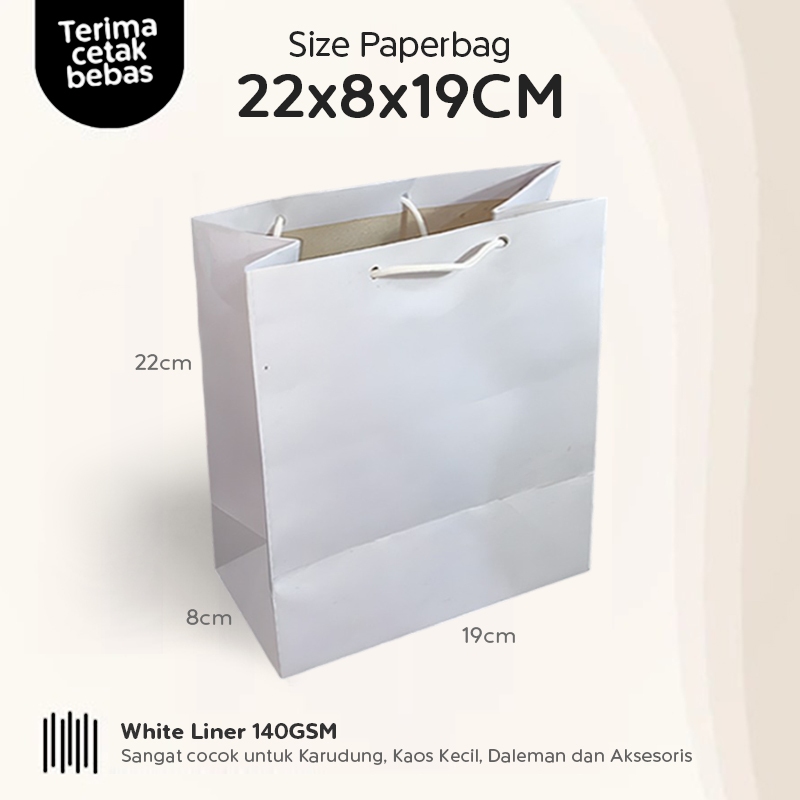 Jual (LINER)Paper Bag Putih Sedang Uk. 22x8x19 CM / Paperbag Polos ...