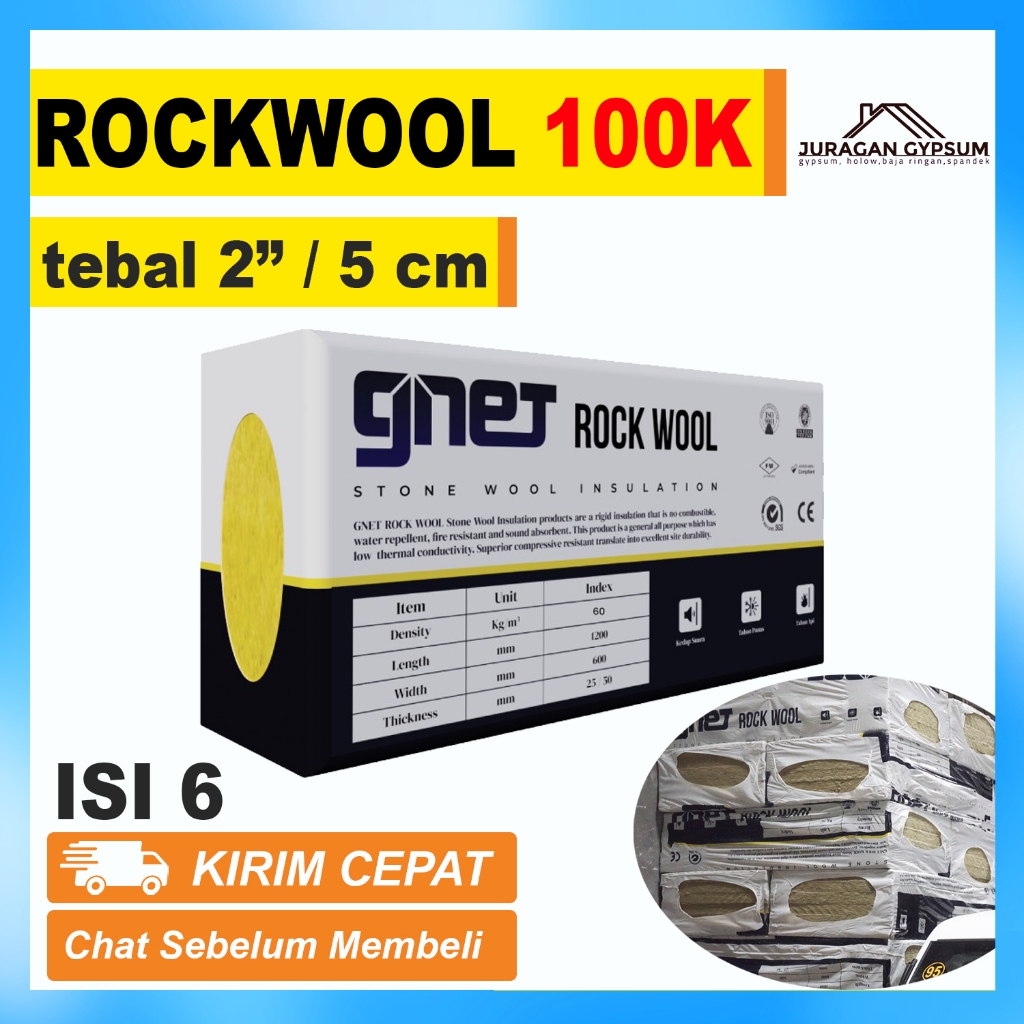 Jual Rockwool Density 100 tebal 5 cm isi 6 | Rock wool D100 tebal 2" | rockwoll 100K isi 6 GNET ...