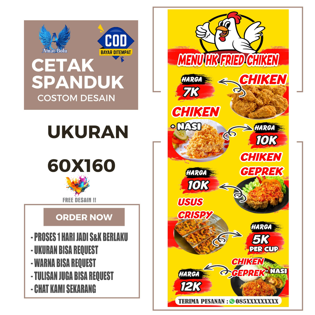 Jual Cetak Spanduk Banner MENU HK FRIED CHICKEN Costom Desain | Shopee ...