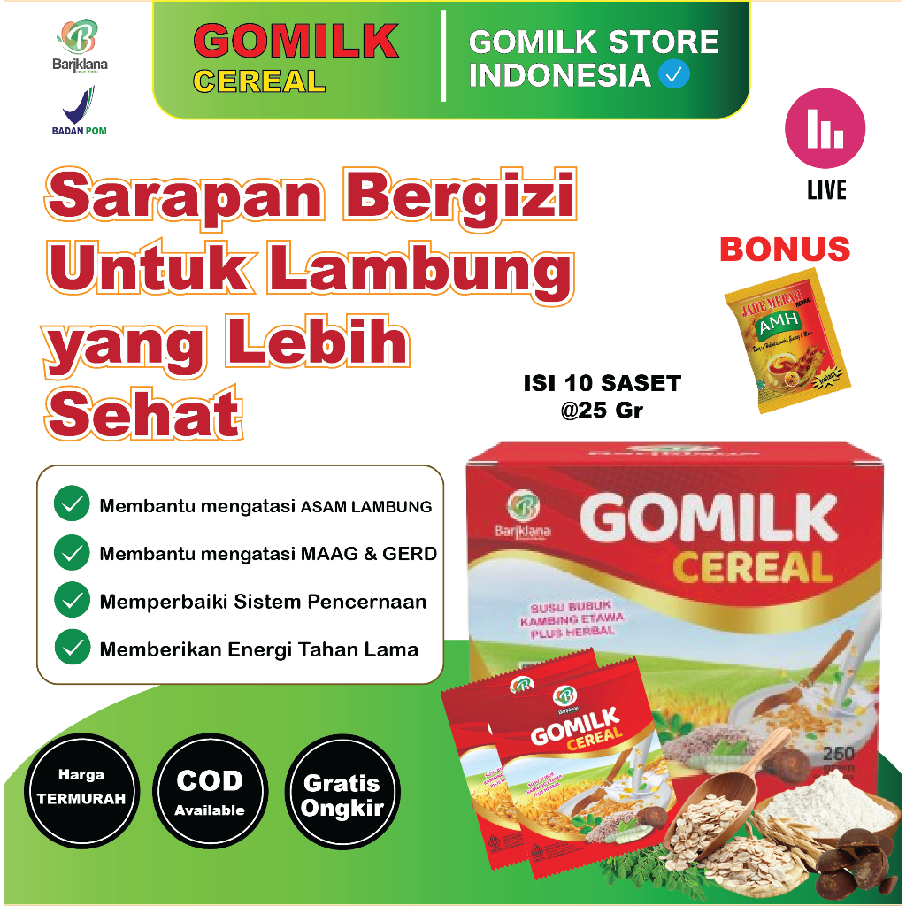 Jual [FREE JAHE] GOMILK CEREAL 250 gr Sarapan Bergizi dari Susu Kambing ...