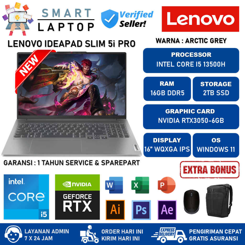 Jual Lenovo Ideapad Slim 5i Pro Intel Core i5 13500H 16GB 2TB RTX3050-6GB 16" WQXGA IPS 120Hz ...