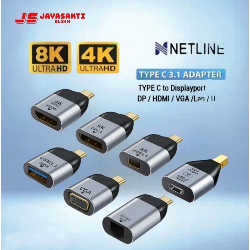 Jual Netline Type C 3.1 Adapter to HDMI - VGA - DISPLAYPORT - MINI DP - RJ45 - USB C | Shopee ...