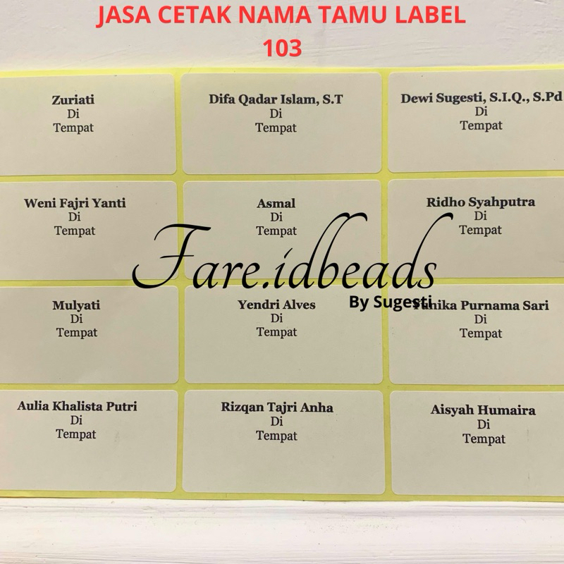 Jual FD025 Cetak Label Nama Undangan 103 / Proses Cepat kilat / Label ...