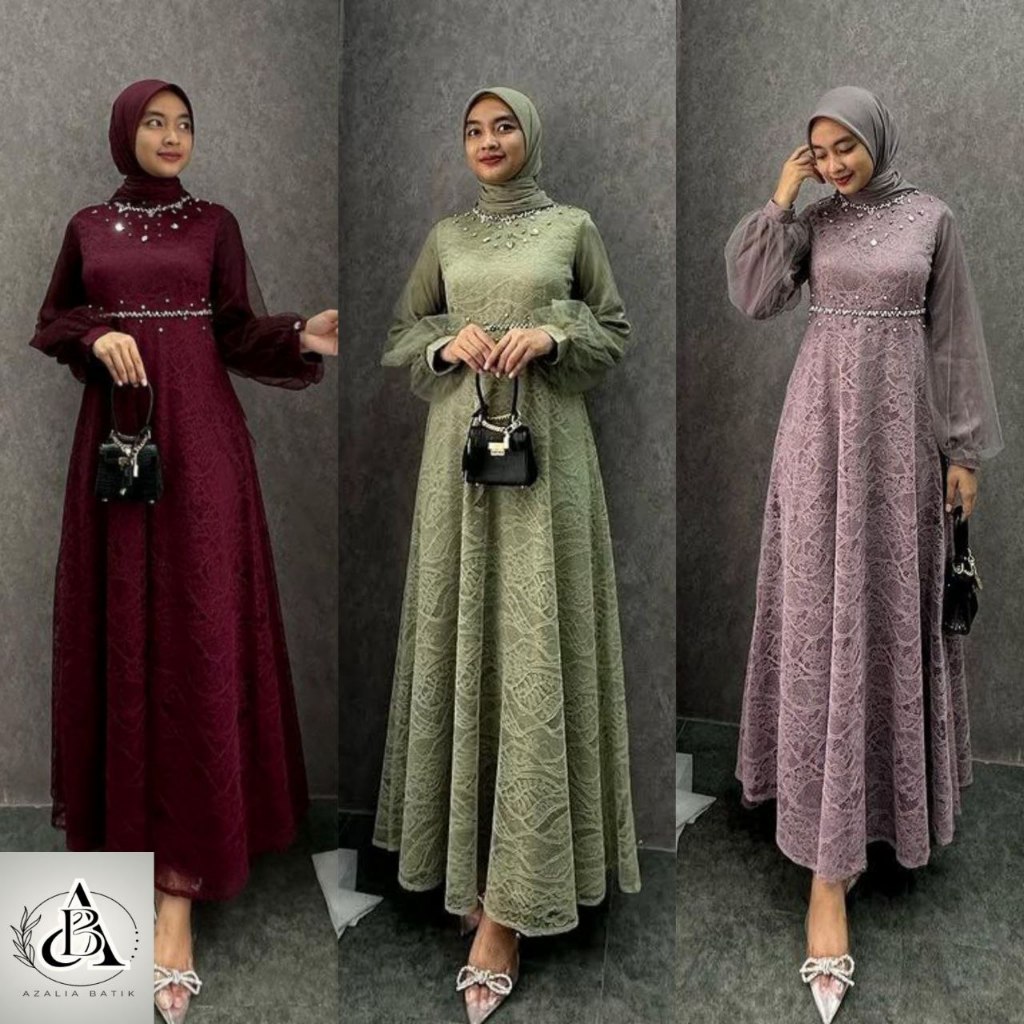 Jual Dress Exclusive Nadine Gamis Lebaran Wanita Terbaru Gamis Brukat ...