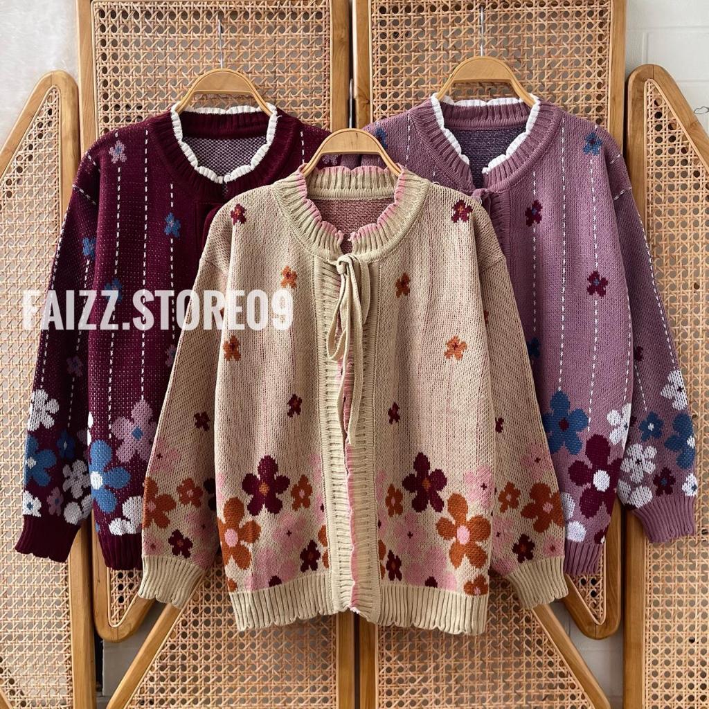 Jual Rissda Cardy Knitwear - Outer Atasan Cardigan Rajut Wanita Motif Tali Pita Bunga Korean ...