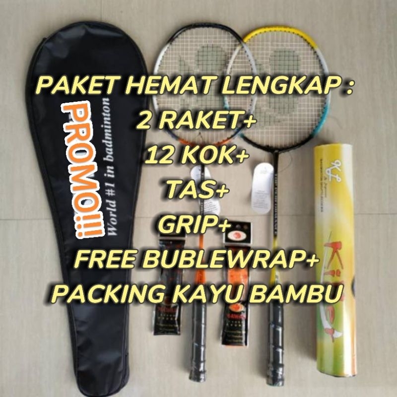 Jual Raket badminton paket lengkap hemat 2 Raket, kok isi 12,tas, 2 ...
