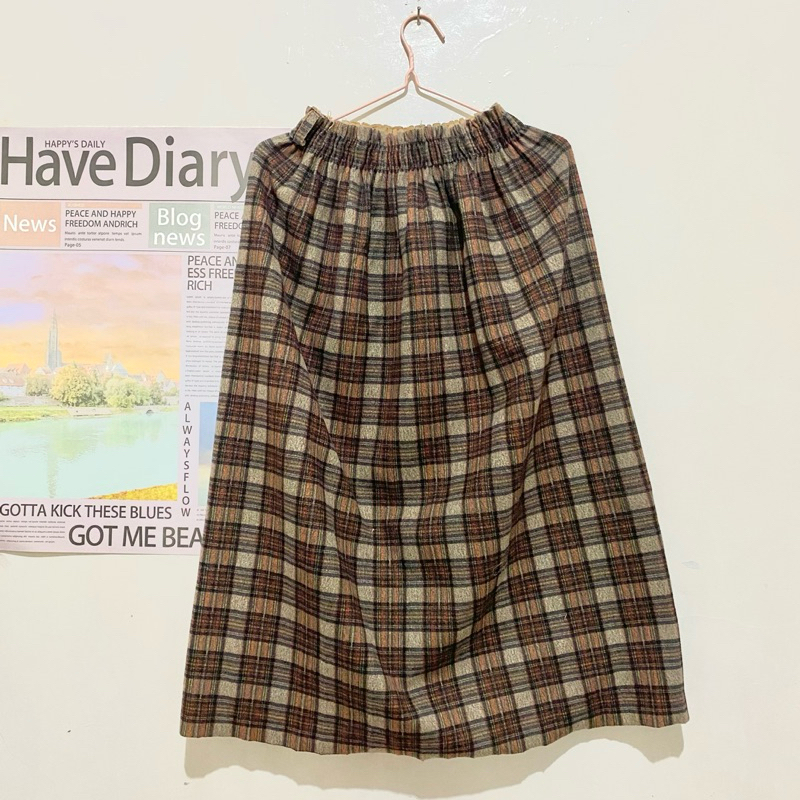Jual ROK aesthetic ala korea motif grid bahan flace tebal | Shopee ...