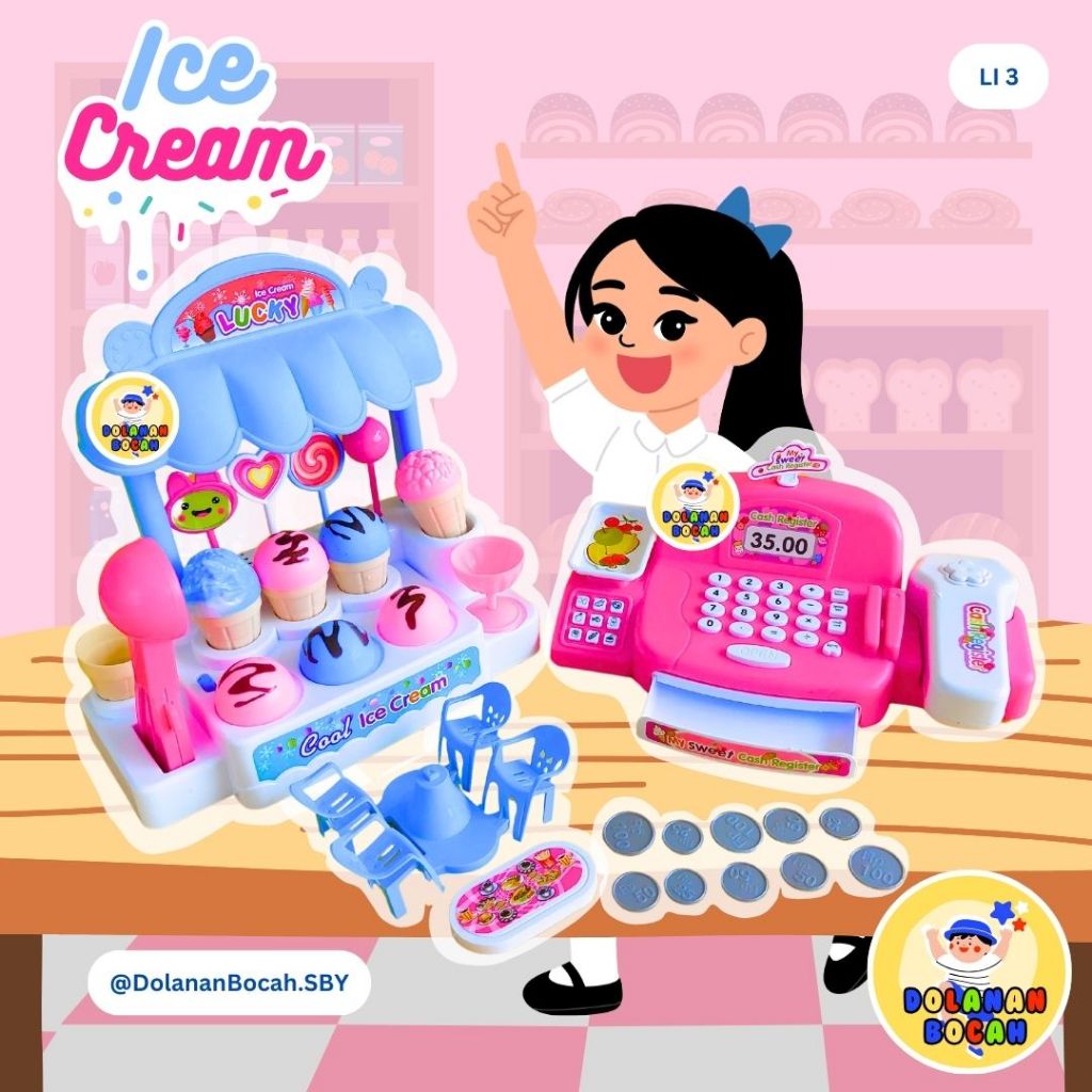 Jual Ice Cream Store Cash Register Mainan Kasir Gerobak Es Krim Lampu dan Suara LI 1 / LI 3 / LK ...