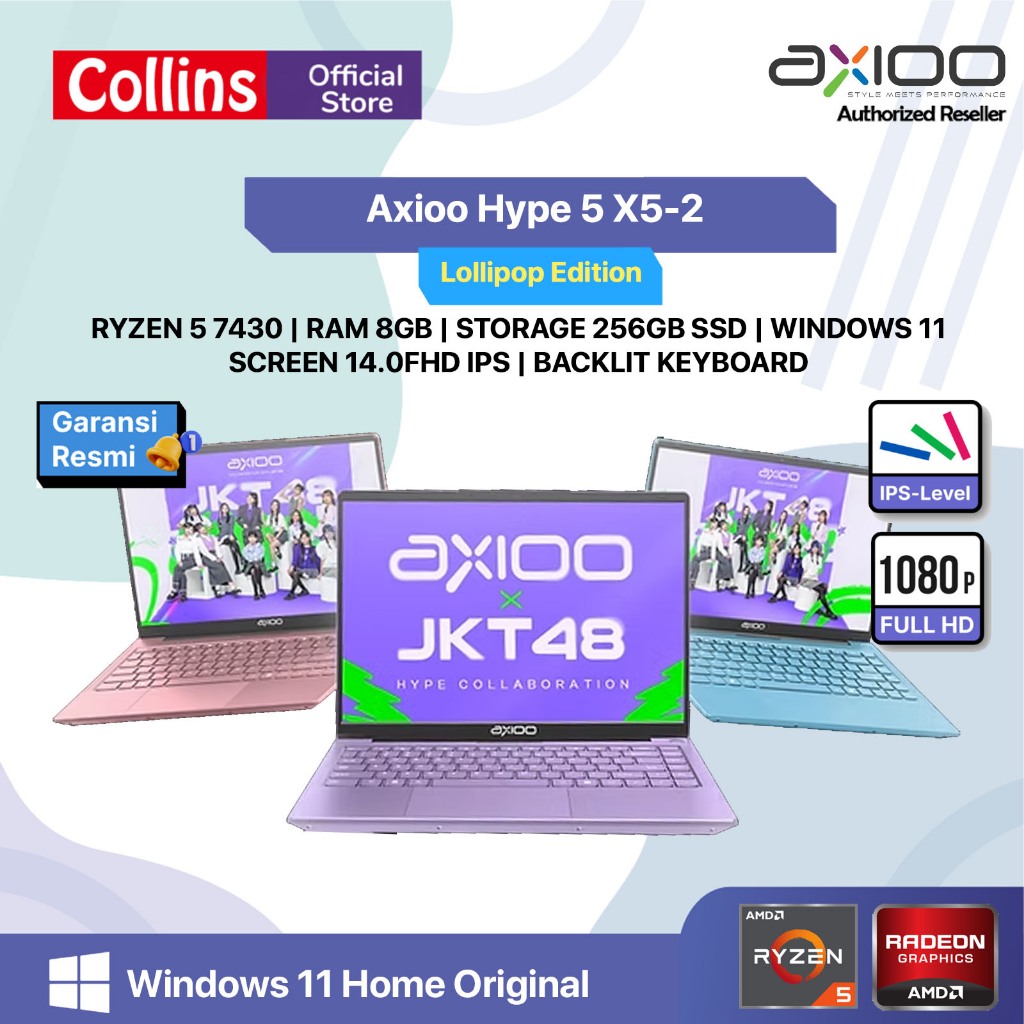 Jual AXIOO HYPE 5 AMD X5-2 LOLLIPOP RYZEN 5 7430 8GB 256GB WINDOWS 11 + OFFICE 14" FHD IPS BLIT ...