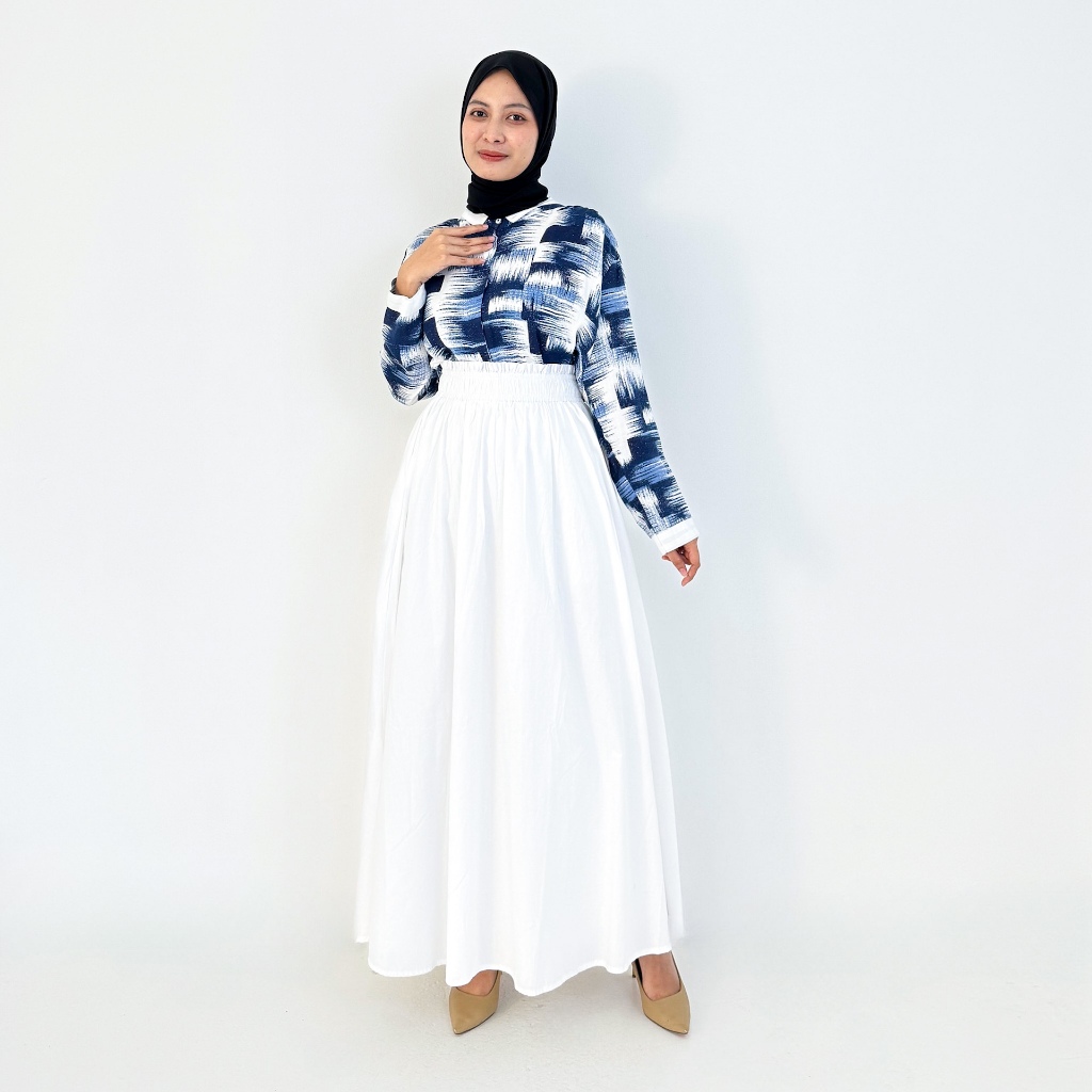Jual Buy 1 Get 1 Rok Katun Payung Aline Panjang 102cm Free Atasan Biru ...