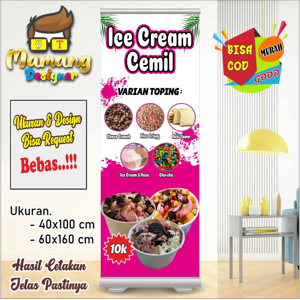 Jual Custom Spanduk Banner Es Cream Cemil Bisa Sesuai Custom | Shopee ...