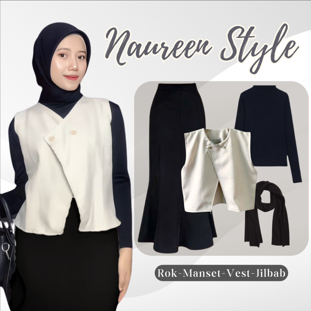 Jual Naureen Outfit - One Set Vest Korean Style OOTD Remaja (Rok Duyung ...