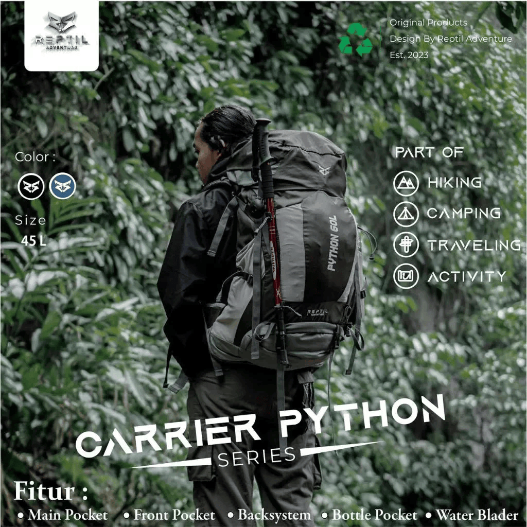 Jual TAS GUNUNG CARRIER REPTIL ADVENTURE 60L PHYTON DAN CARRIER KOBRA ...