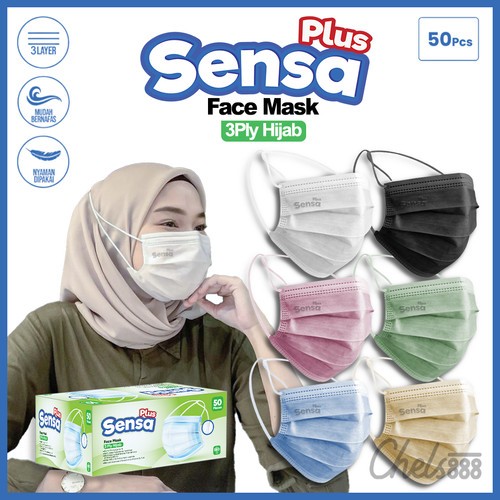 Jual MASKER 3PLY HEADLOOP EARLOOP/HIJAB SENSA ORIE ADA EMBOS 1BOX ISI ...