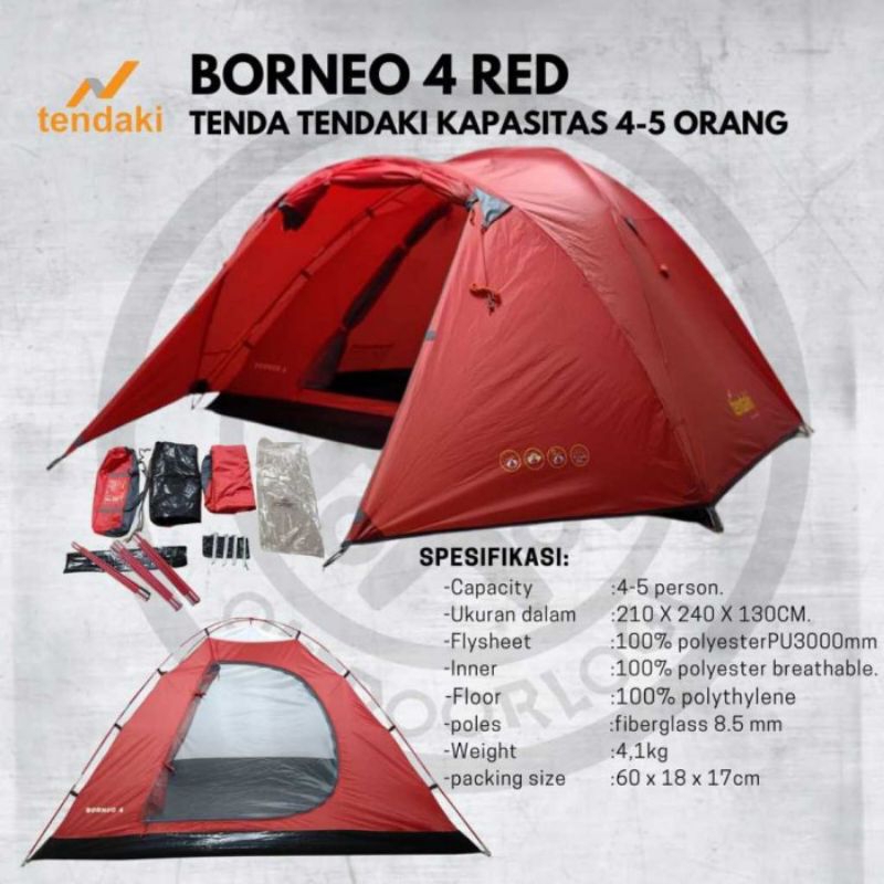 Jual TENDA TENDAKI BORNEO 4 MERAH | Shopee Indonesia