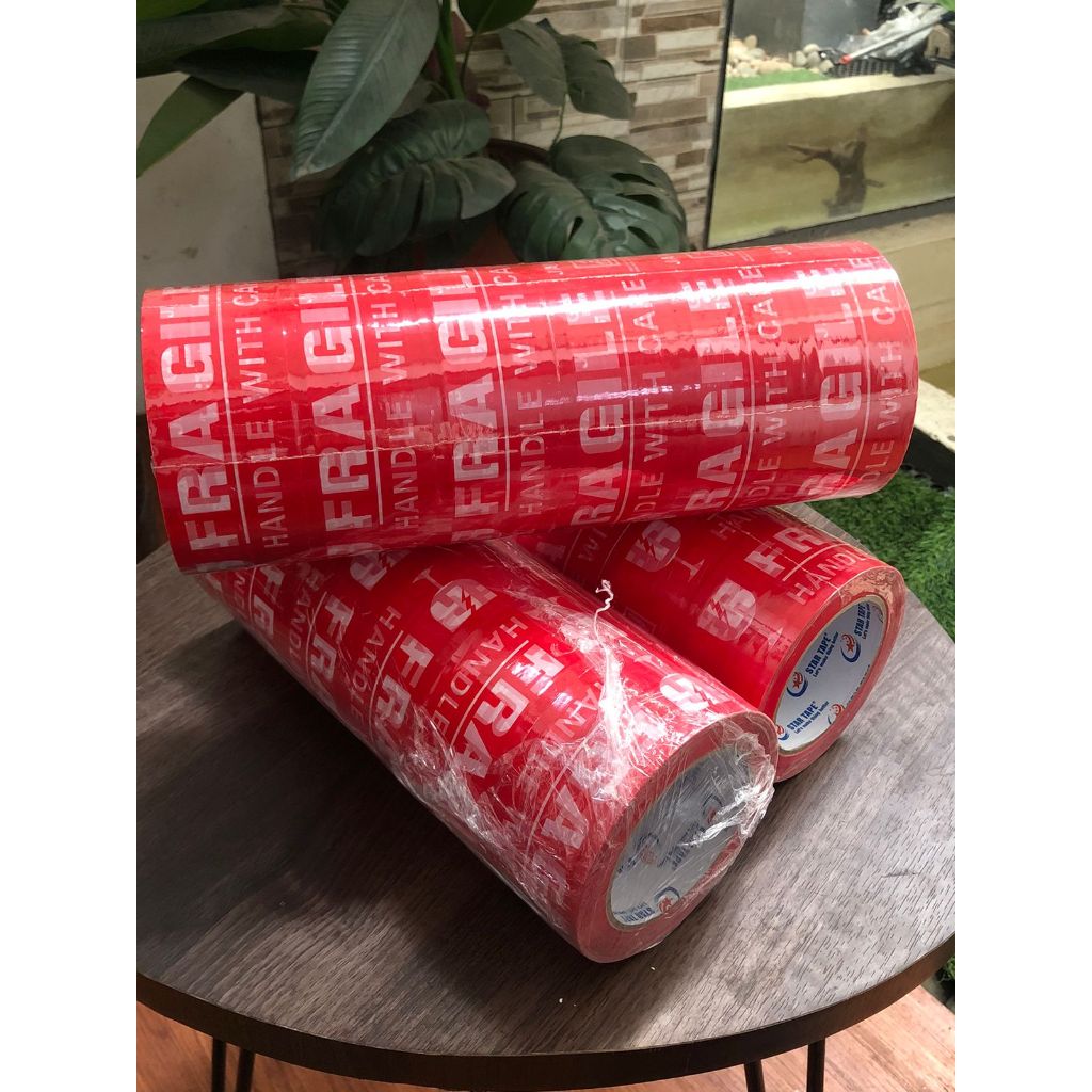 Jual LAKBAN FRAGILE MERAH 48MM x 120 Y) OPP SOLASI LAKBAN FRAGILE ...