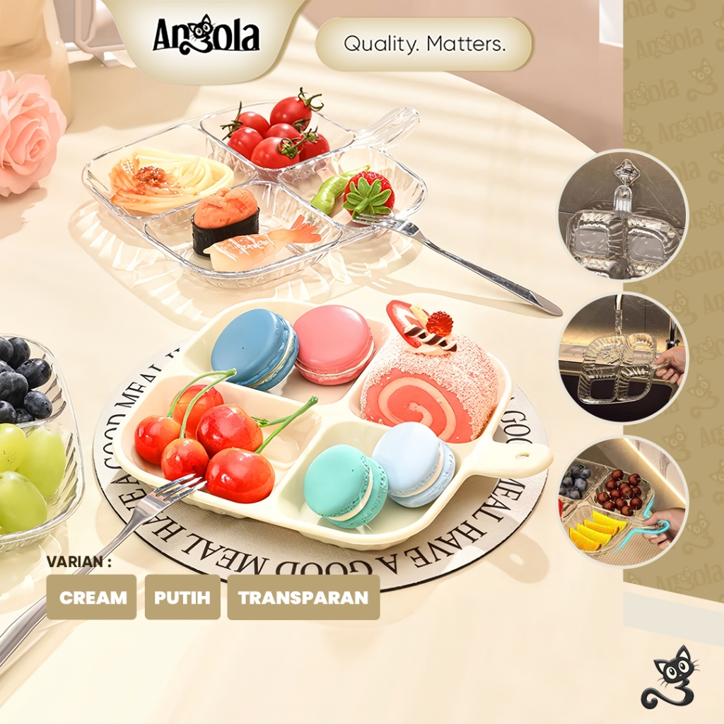 Jual ANGOLA Piring Kue Mini/Piring Buah L04 Piring Makanan 4 Sekat ...