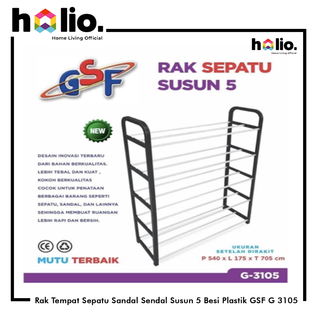 Jual Rak Tempat Sepatu Sandal Sendal Susun 5 Tingkat Lima Besi Plastik ...