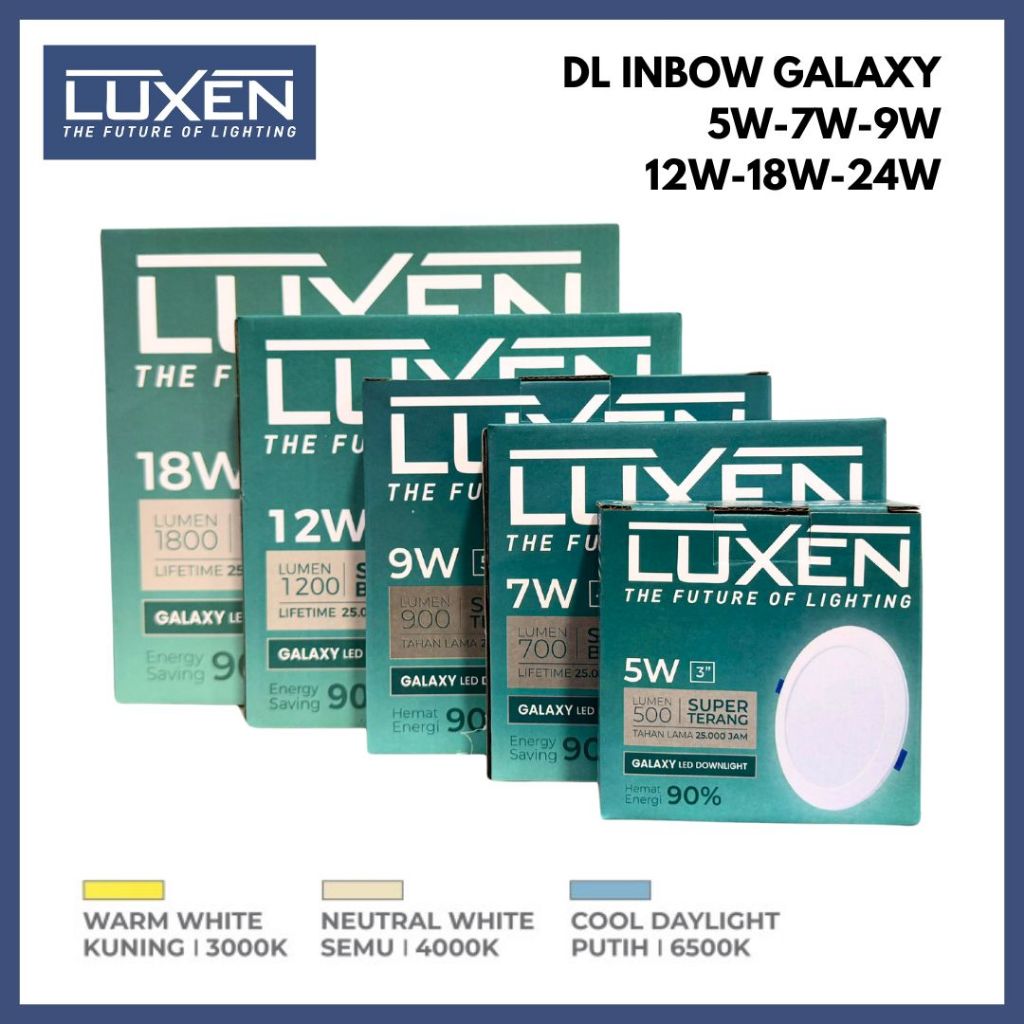 Jual LUXEN Downlight LED Galaxy Inbow Bulat 5W 7W 9W 12W 18W 24W Putih ...