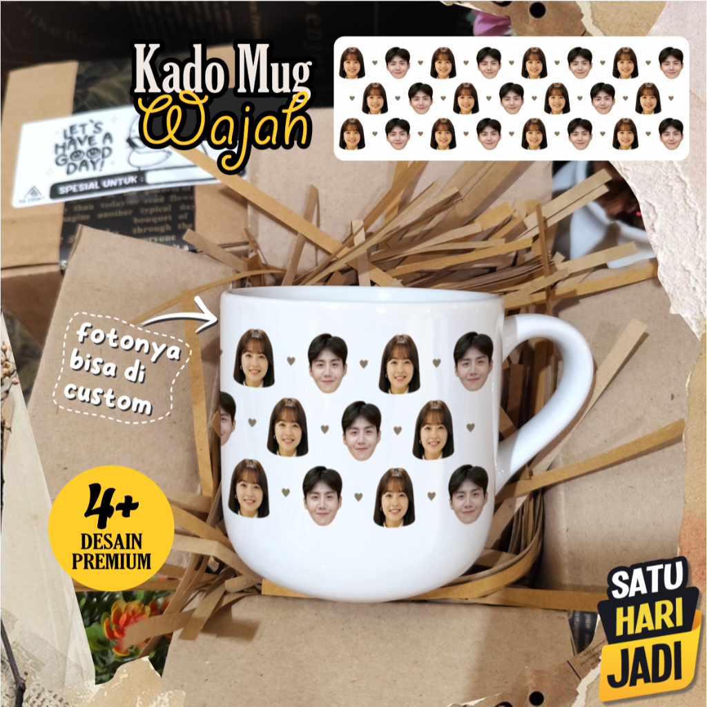 Jual Mug Tea Custom Design Foto Wajah Nama Kado Hadiah Ultah Wedding ...