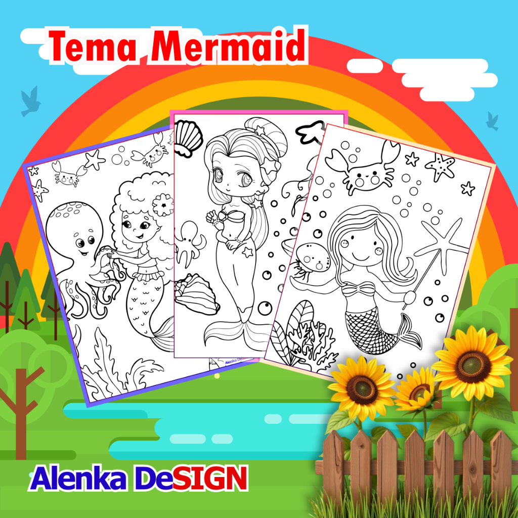 Jual Belajar Mewarnai Mermaid | Coloring Pic Mermaid | Cetak HVS 80gsm ...