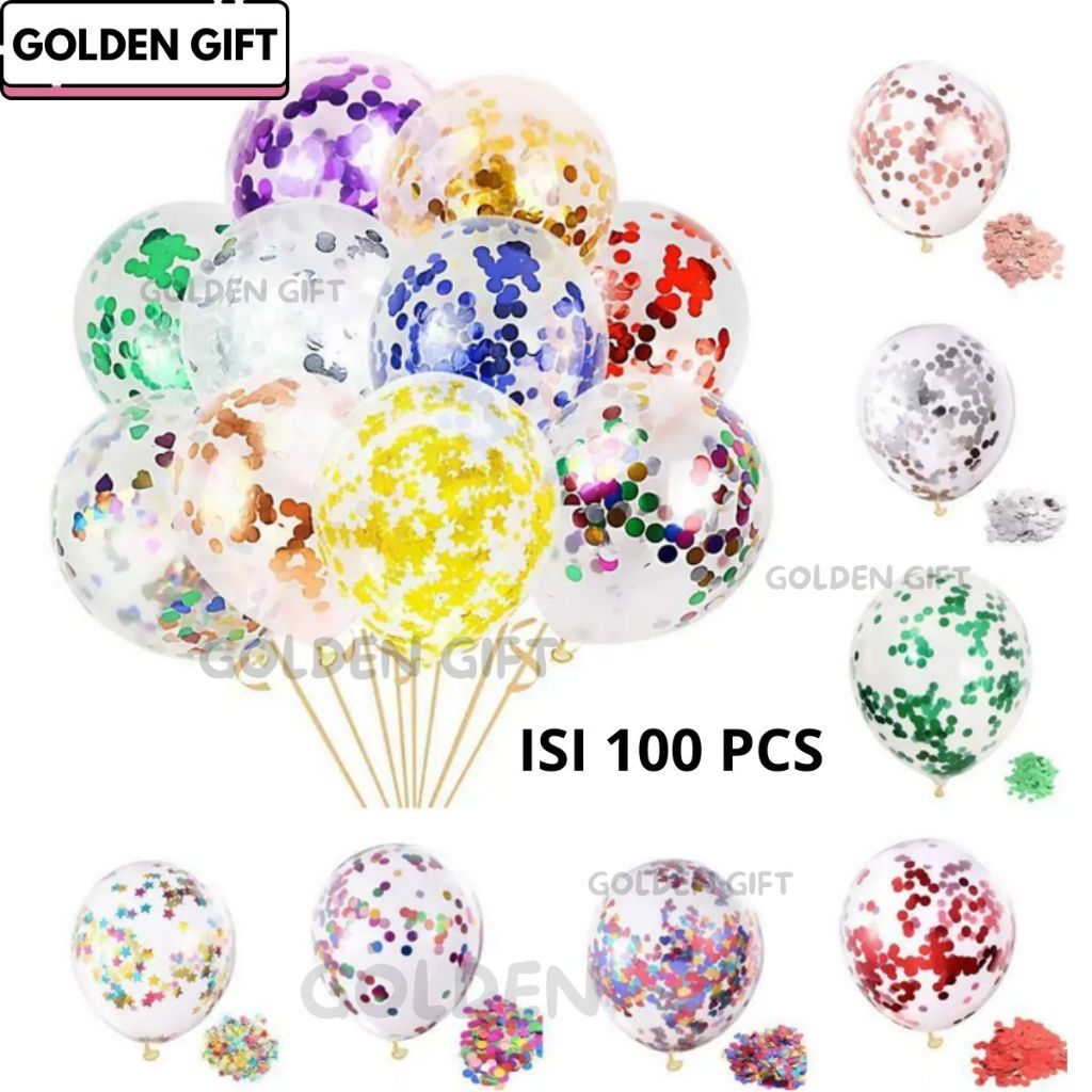Jual PACK ISI 100 balon latex transparan isi confetti 12 inch / balon ...