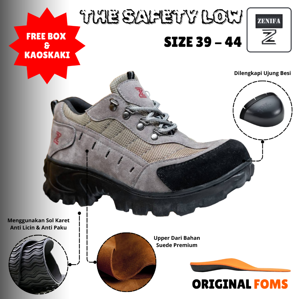 Jual ZENIFA INTRUDER LOW GREY | Sepatu Safety Shoes Ujung Besi Sepatu ...