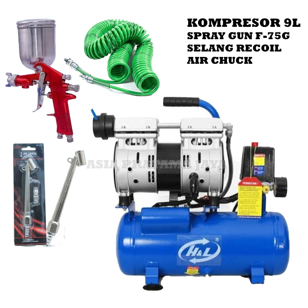 Jual PAKET CAT LENGKAP! / KOMPRESOR H&L 9 LITER Mesin Kompresor Listrik ...