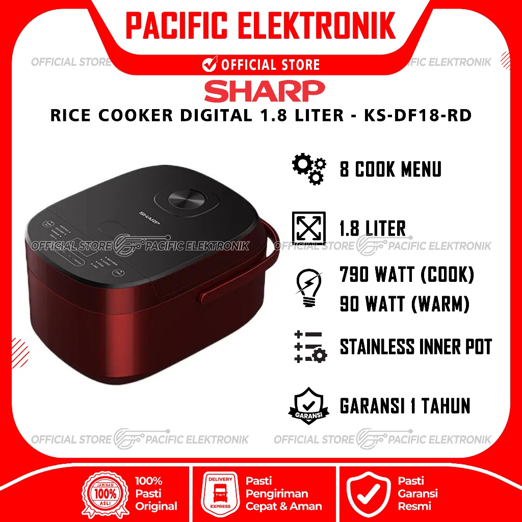 Jual Magic Com Sharp Digital 1.8 Liter KS-DF18-RD (8 Menu) | Shopee Indonesia