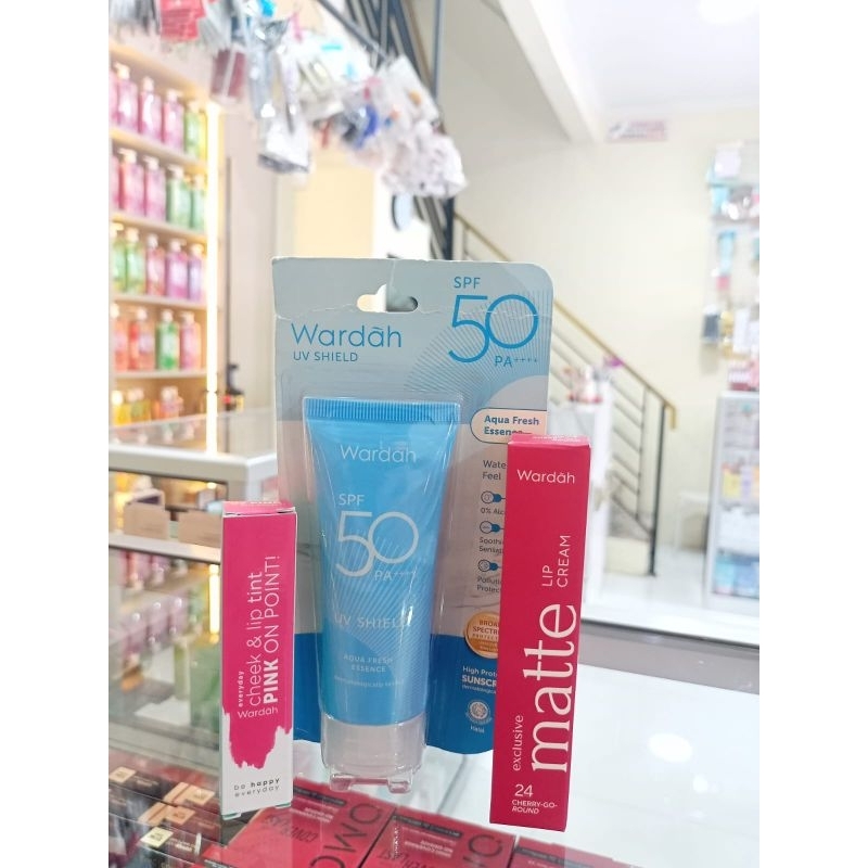 Jual Wardah Set [3in1] Series cheek liptint || uv shield aqua fresh ...