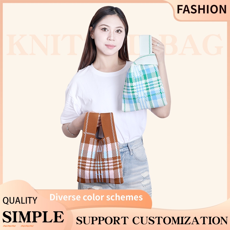 Jual Knitted Tote Bag Premium Tas Rajut Wanita Buffalow Bag Bangkok Korean MOTIF KOTAK KECIL ...