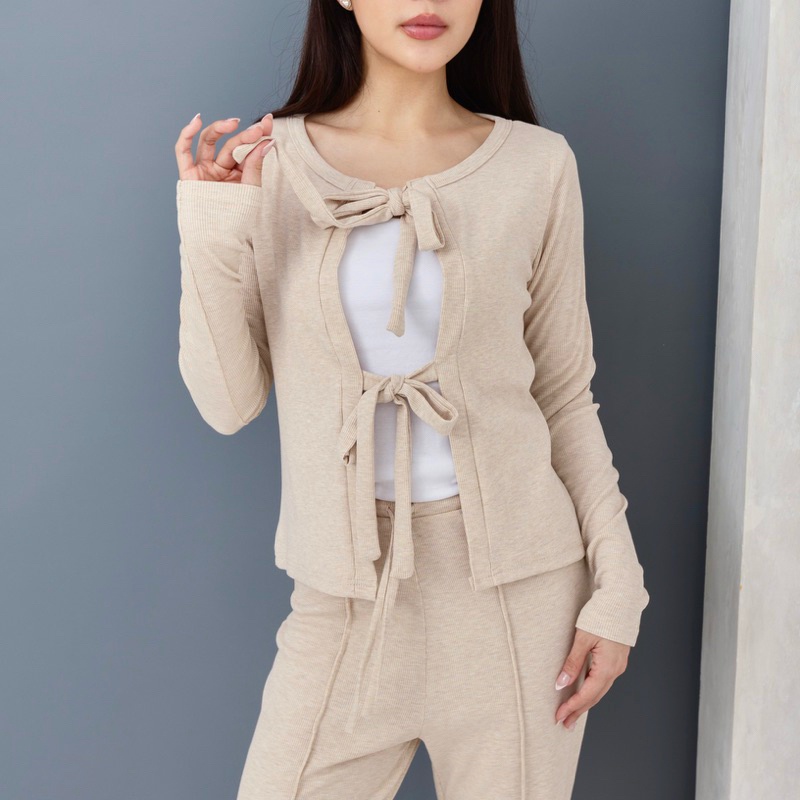 Jual DULCE TOP - Atasan Knit Wanita Lengan Panjang Pita Coquette Ribbon Top Tali Boat Neck ...