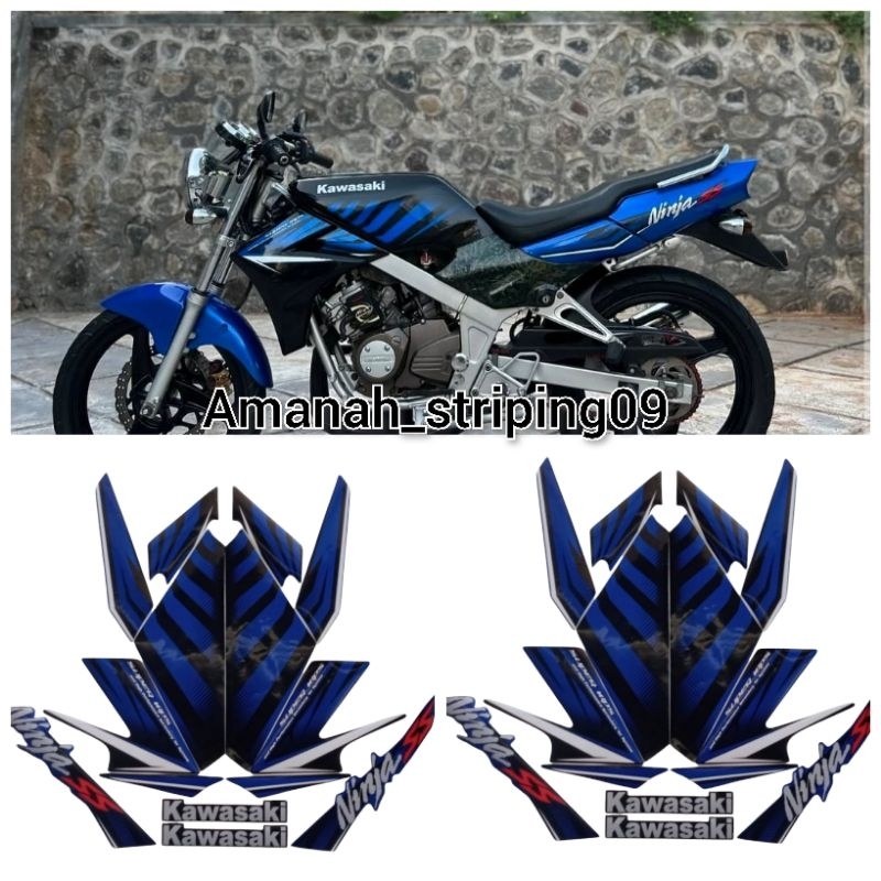 Jual Stiker striping motor kawasaki Ninja SS Zebra warna biru tahun ...