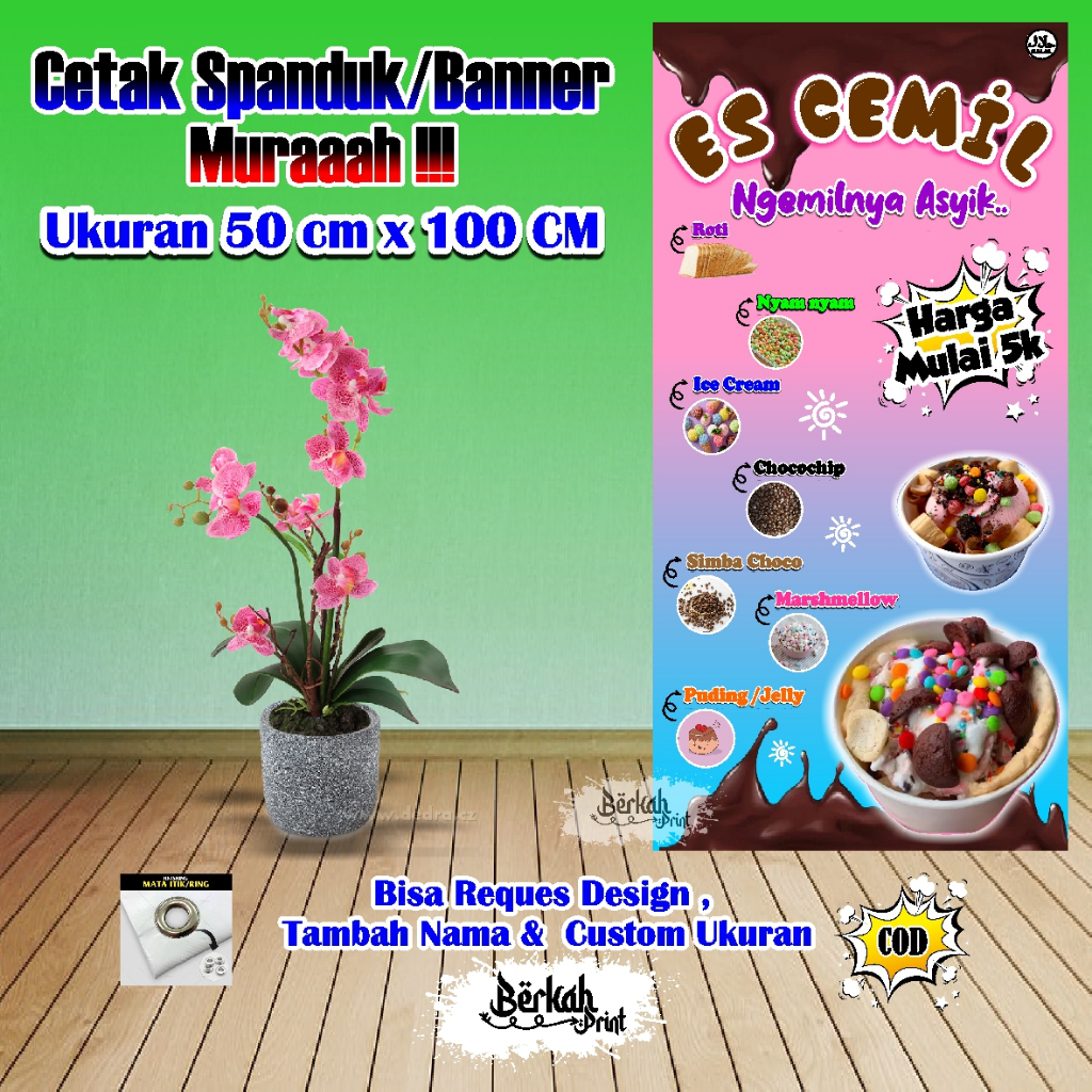 Jual Spanduk Banner Es Cemil Ukuran 50 cm x 100 cm | Shopee Indonesia
