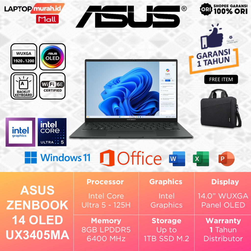 Jual Laptop Asus Zenbook OLED Ultra 5-125H 8GB 1TB 14.0" WUXGA Touch ...