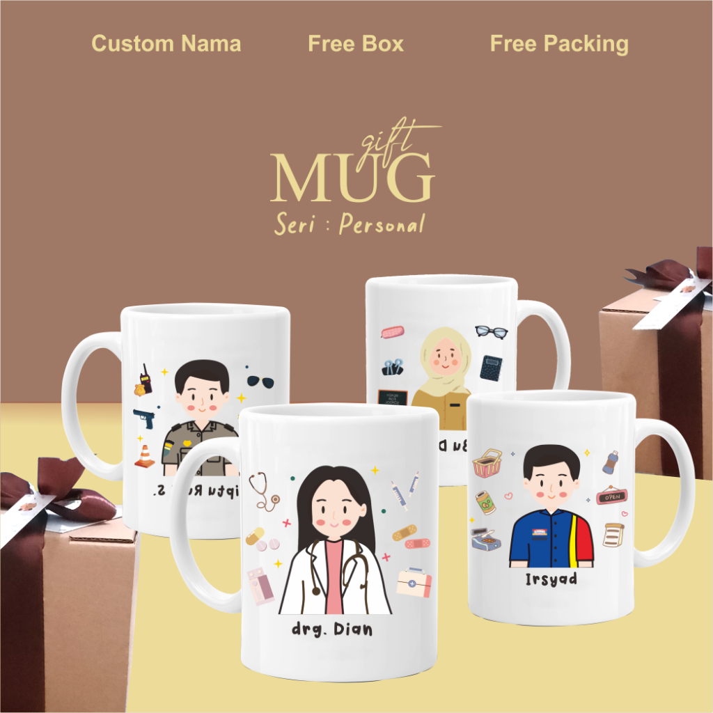 Jual Hampers Mug Custom Nama Kado Gelas Unik Hadiah Lucu Tema Profesi ...