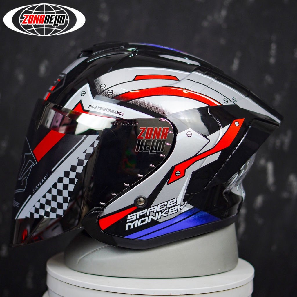 Jual Helm JS ARMOR Motif Space Monkey Black Glossy Half Face Original ...