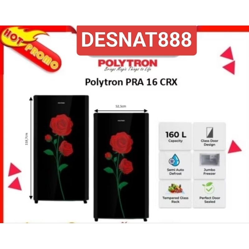Jual KULKAS 1 PINTU POLYTRON PRA-16 CRX PRA 16CRX 160LITER BERGARANSI ...