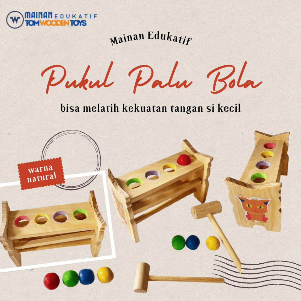 Jual Mainan Edukatif Pukul Palu Bola Natural Kayu Mainan Anak TK PAUD ...