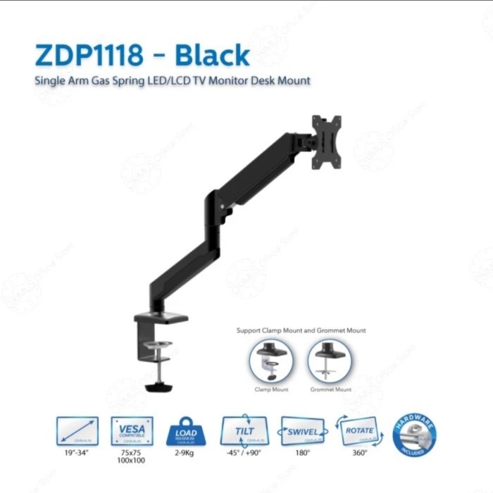 Jual ZDP1118 Single Arm Gas Spring LED/LCD TV Monitor Desk Mount ...
