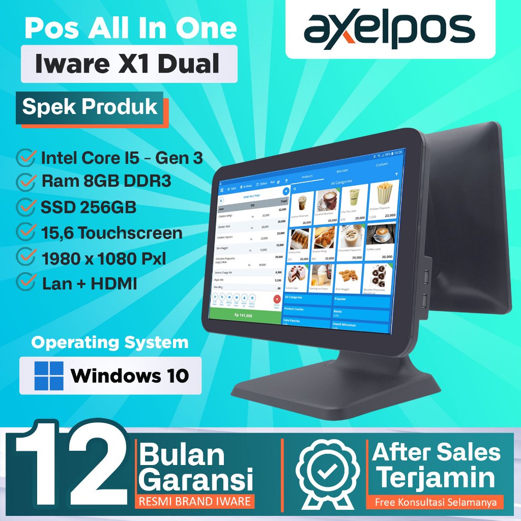 Jual Pos Pc All In One Mesin Kasir Touchscreen Dual Monitor Intel Core I5 Ram 8Gb / Ssd 256Gb ...