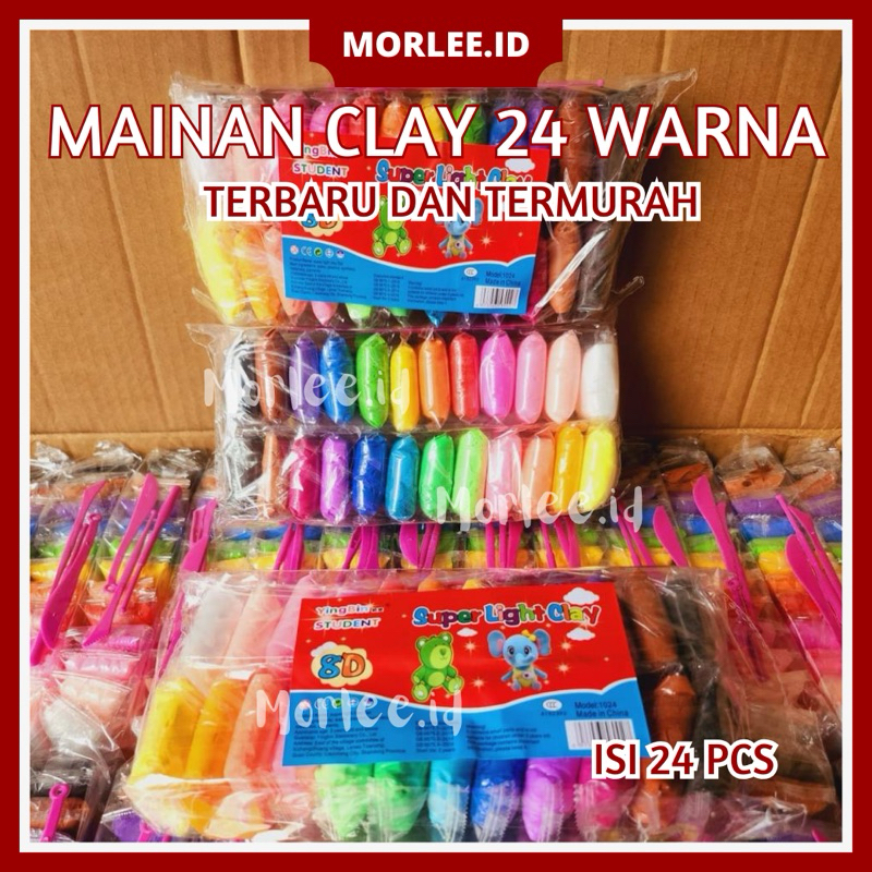 Jual MAINAN CLAY 24 WARNA / CLAY POLYMER JUMBO ISI 24 PCS / MAINAN ...