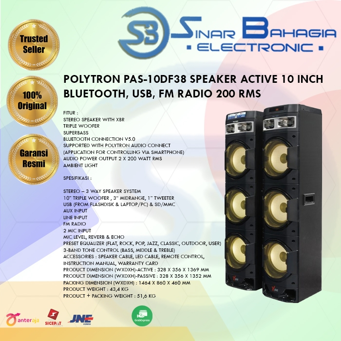 Jual POLYTRON PAS-10DF38 SPEAKER ACTIVE 10 INCH BLUETOOTH, USB, FM ...