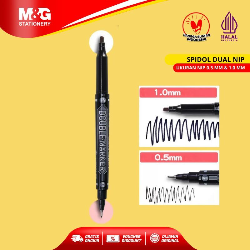 Jual M&G Spidol Permanen Double Tip 2 Ujung Ganda Pulpen 0.5 dan 1.0 ...