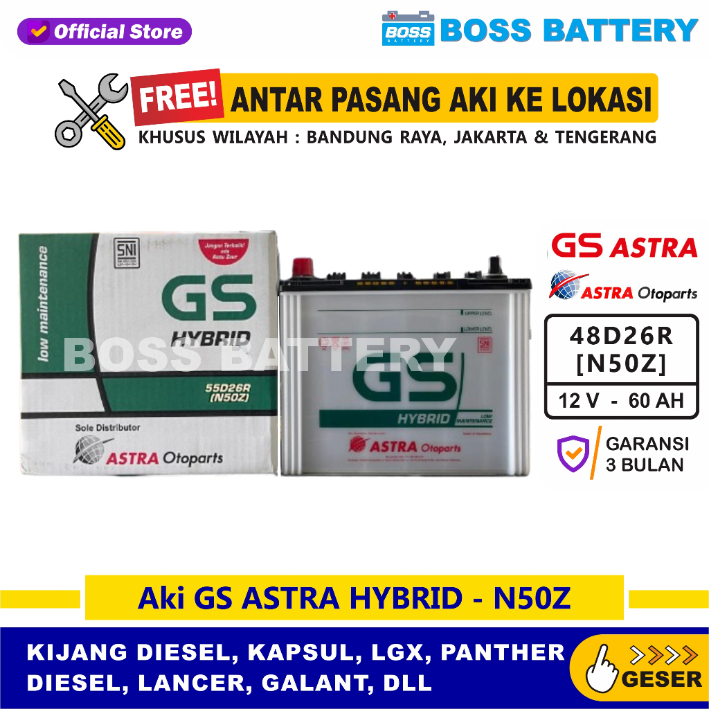 Jual Aki GS HYBRID N50Z - 60 Amper, Aki GS ORIGINAL ASTRA OTOPARTS | Shopee Indonesia